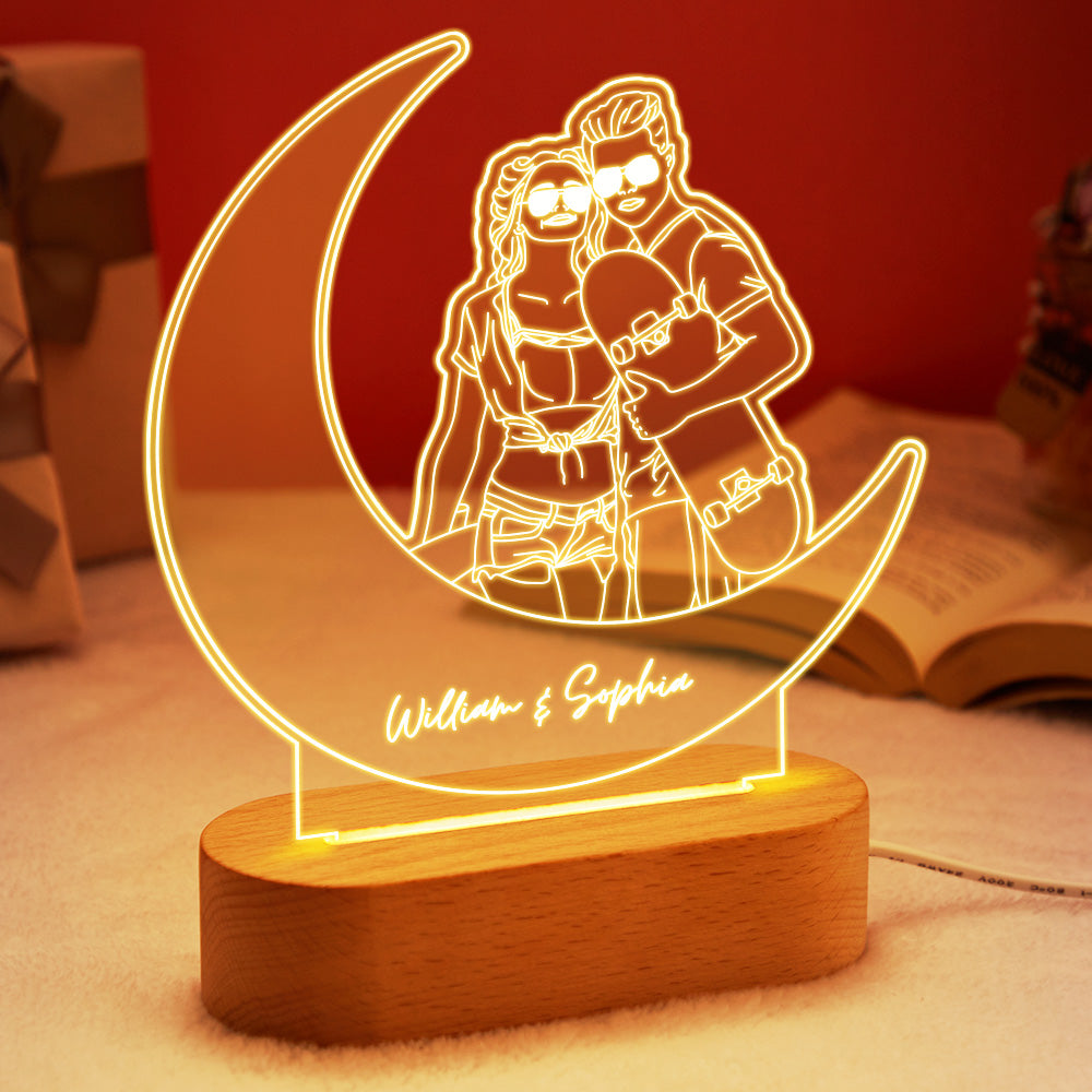 Custom Portrait Night Light Moon Line Art Photo Lamp Gift for Lover ...