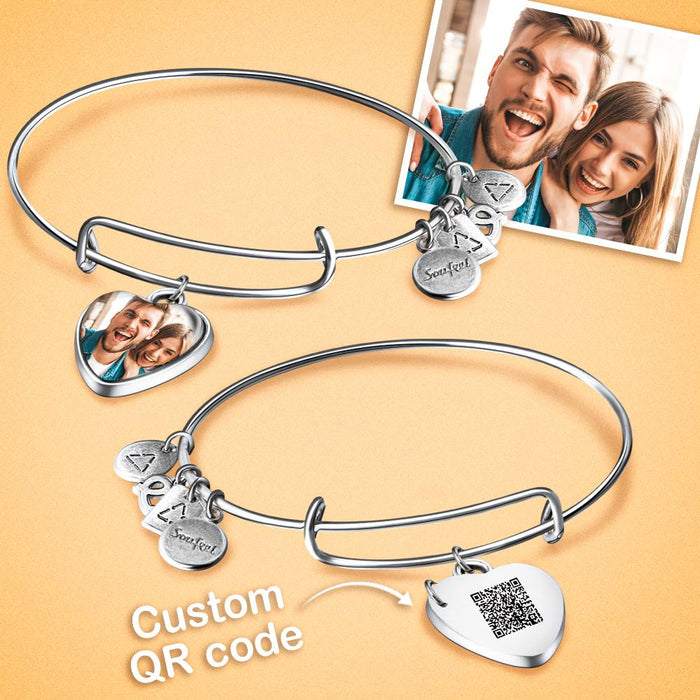 Personalized QR Code Heart Photo Charm Bangle Special Alloy – Prezentify.pl